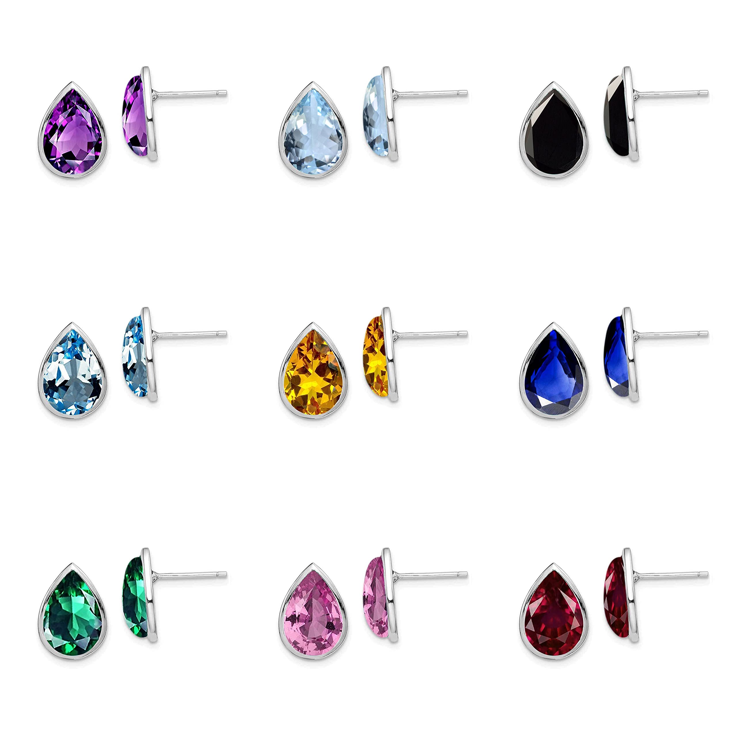 JewelryGift 925 Sterling Silver Natural Amethyst Purple Teardrop Pear Shaped Bezel Set Stud Earrings For Women friction-back Jewelry