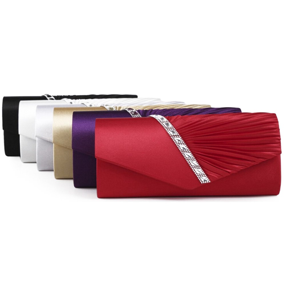 Hi-Q Women's Pleated Wedding Crystal Evening Clutch Handbags Wedding Party Clutch Purse (Sapphire blue)