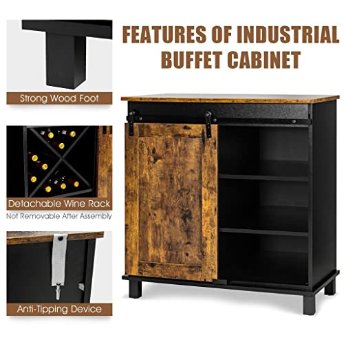 YDXNY Kitchen Buffet Storage Sideboard with Sliding Barn Door Wine Rack Dining Cabinet