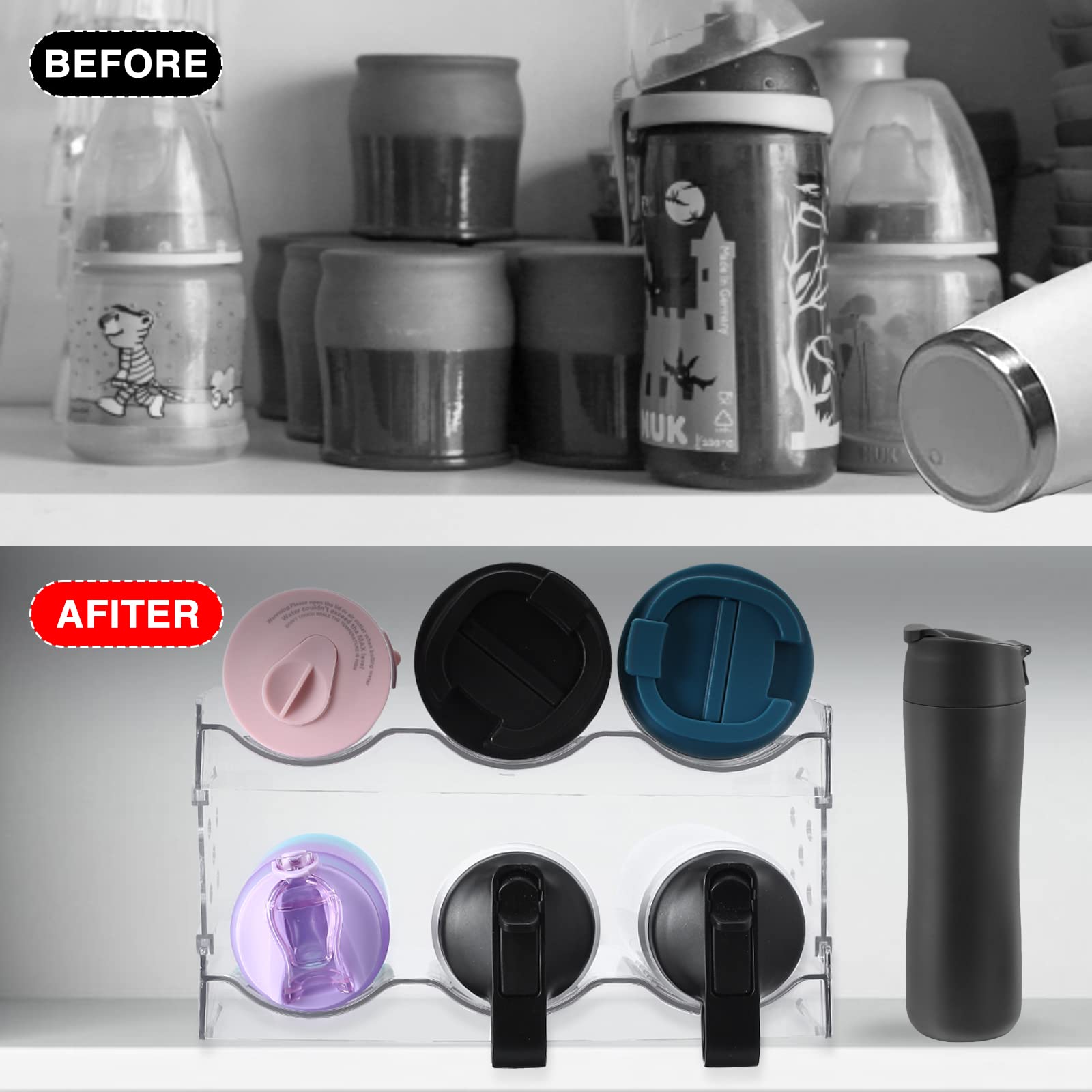 Mayitr Water Bottle Organization and Storage Shelf,2 Packs Stackable,Plastic Water Bottle Holder for Fridge Kitchen Cabinet Organizer and Storage,Tumbler Travel Mug Cup Organizer (Clear-6 bottle)