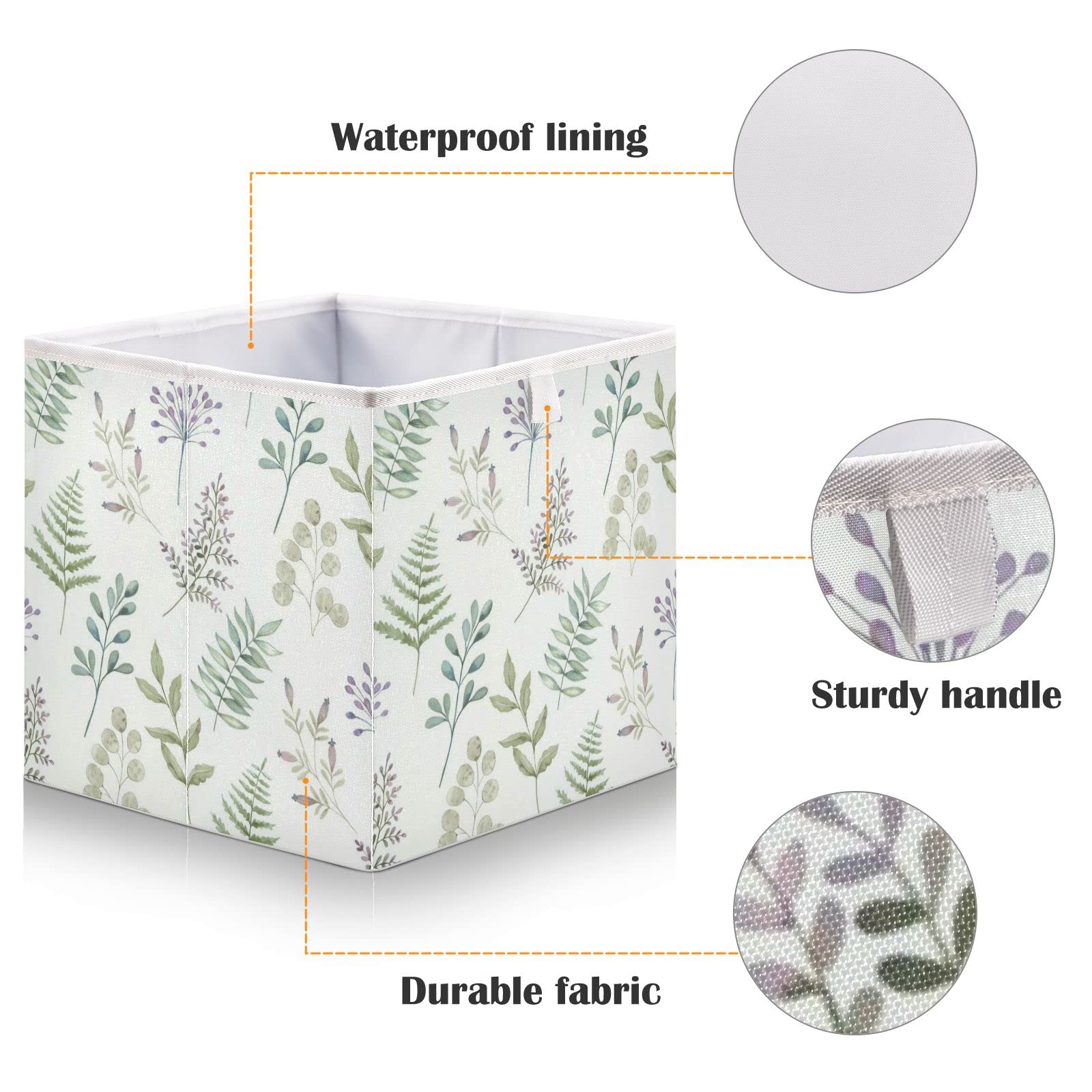 Kigai Storage Basket White Flowers Leaves Foldable Storage Bin 15.8 x 10.6 x 7 Inches Cube Storage Baskets Box for Shelves Closet Laundry Nursery Bedroom Home Decor