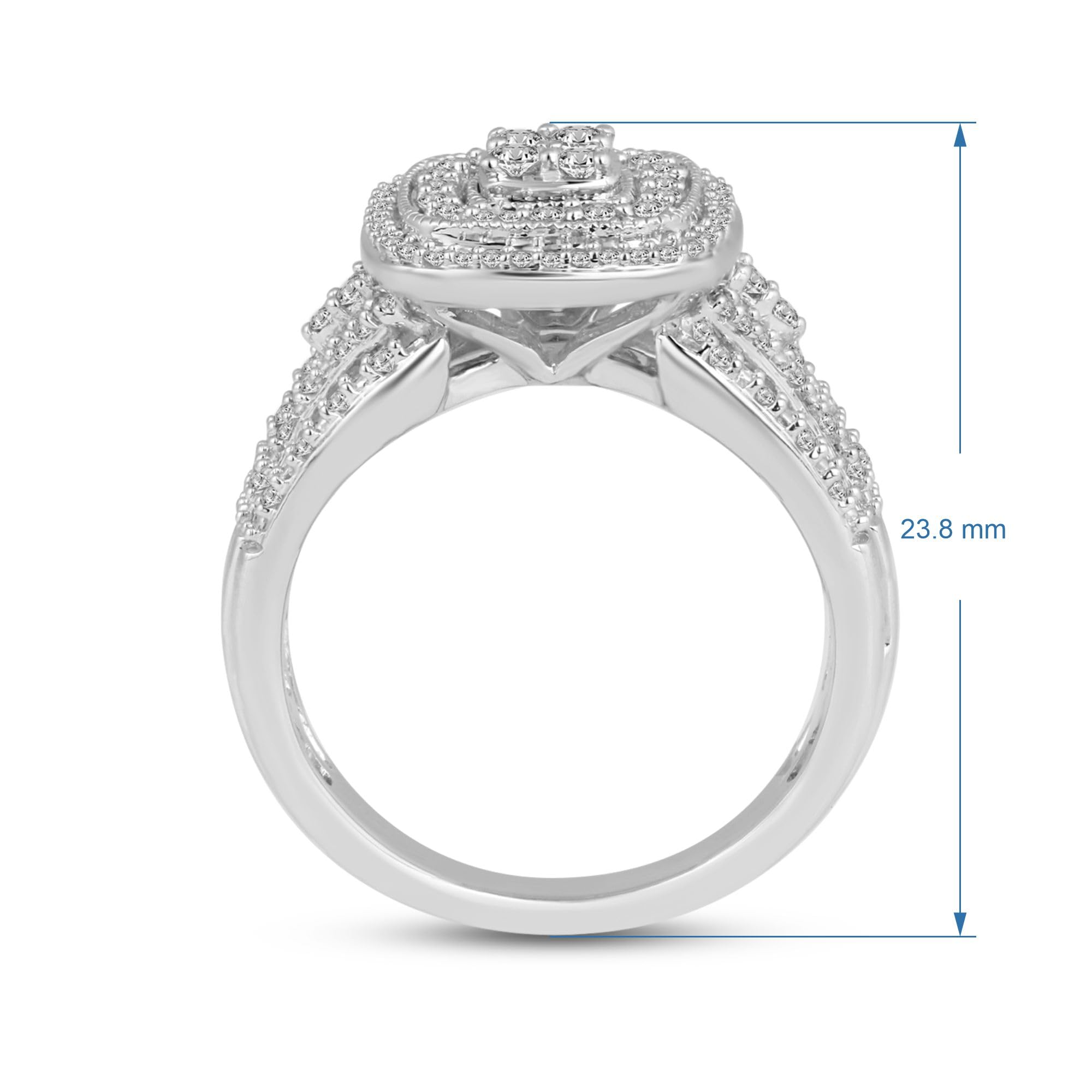 Jewelili Sterling Silver 1/2 Cttw Natural White Round Diamond Engagement Ring Size 7