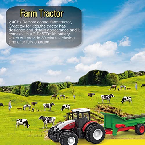 Peagprav RC Tractor Remote Control Truck with Trailer 1/24 Scale 2.4Ghz Farm Electronic Vehicle Hay Conveyor Dumpable Trailers with Bale Gripper for Kids Age 5 6 7 8 9 up Years Old