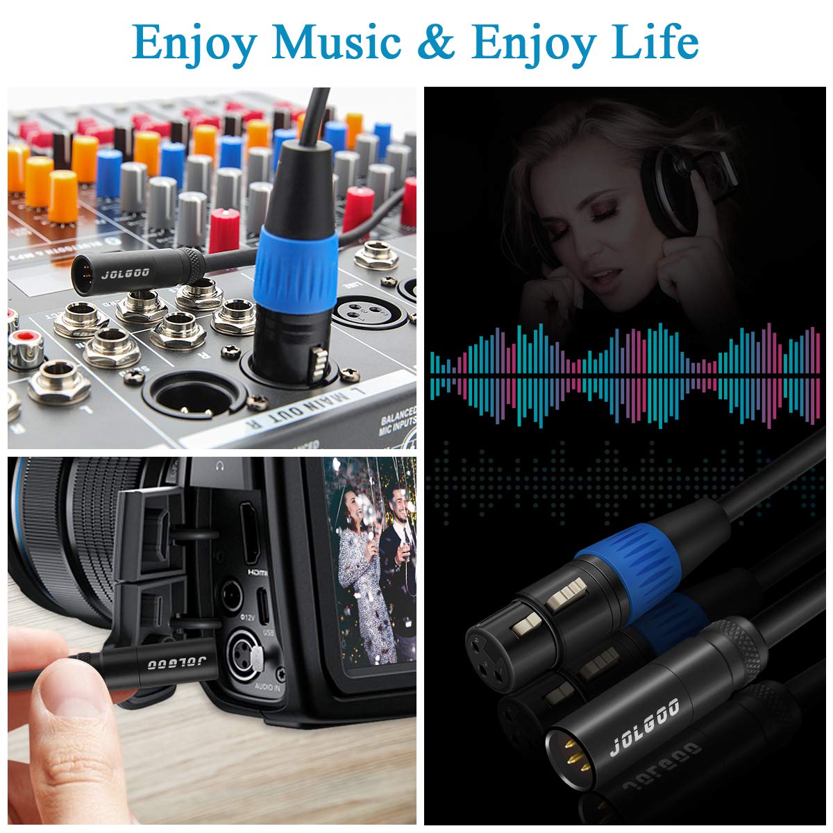 JOLGOO Mini XLR Male to XLR Female Adapter Cable, 3-pin Mini XLR Male to XLR Female Adapter Cable, for BMPCC 4K Camera Video Assist 4K Sharp 8K, 1 Feet