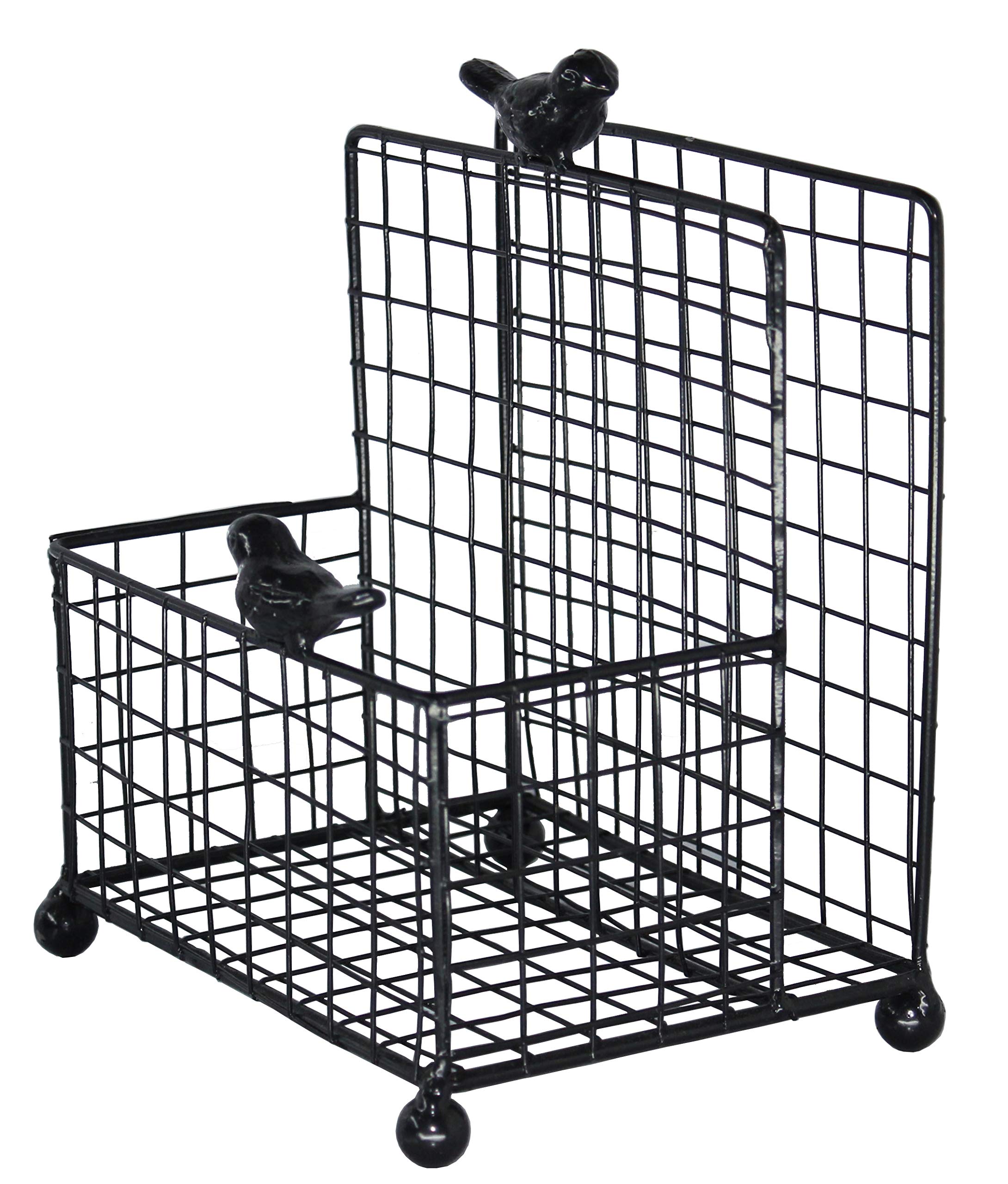 OwlGift Metal Salt & Pepper Holder, Upright Napkin Holder w/Top Cast Iron Bird, Freestanding Condiments Storage Organizer, Napkin Caddy for Tabletop, Office, Restaurant, Dinning Table β Black