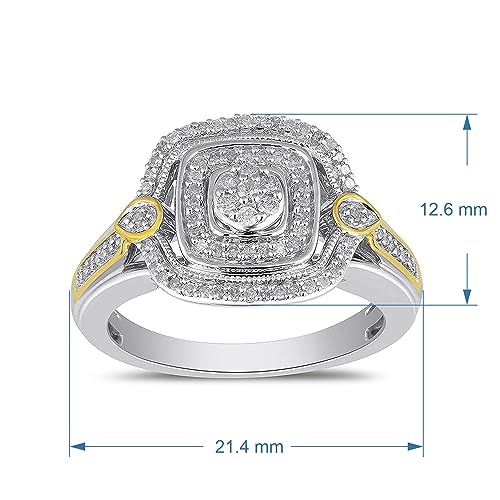 Jewelili Yellow Gold Over Sterling Silver 1/4 Cttw Natural White Round Diamond Ring, Size 7