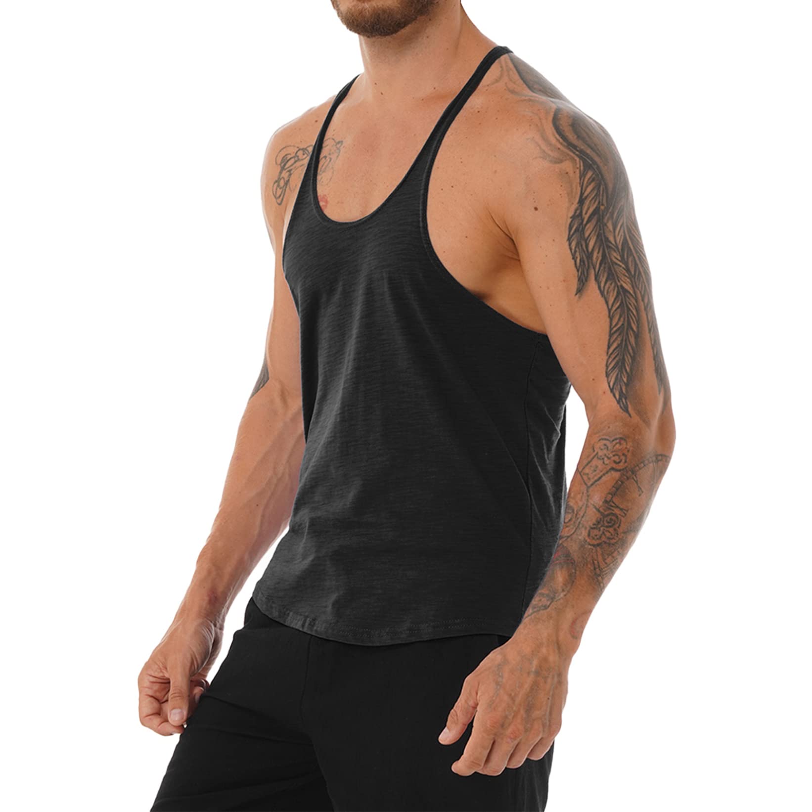 Mufeng Men's Cotton Muscle Shirts Sleeveless Dry Fit Gym Workout Tank Top Active T-Shirt Tees Black Medium