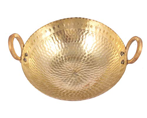 KITCHEN SHOPEE Brass Kadhai for Cooking/Serving - 2500ml, 11 in Gold
