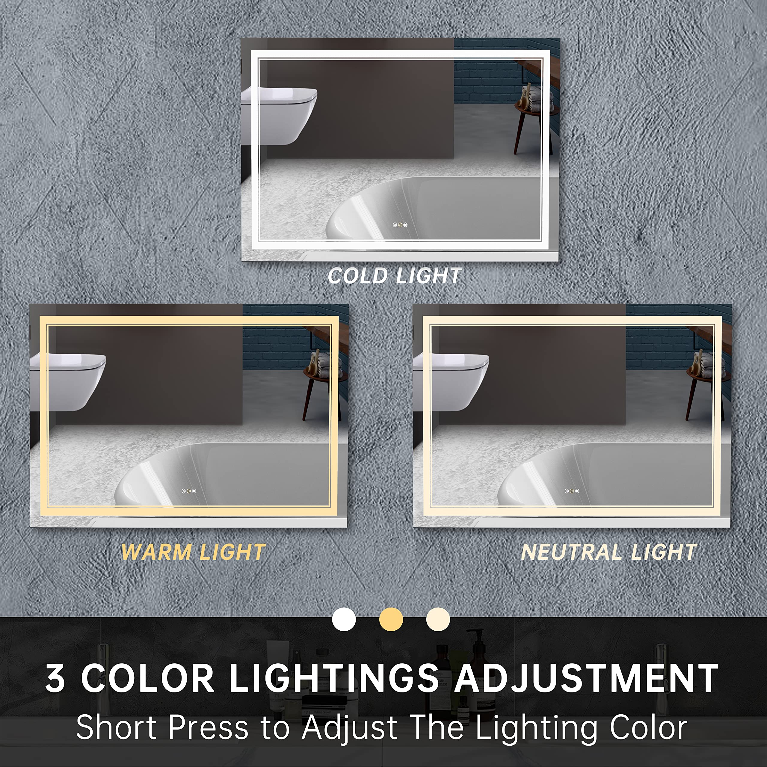 LED Mirror for Bathroom, 24x40 inch Anti Fog Bathroom Mirror with Lights, Lighted Mirrors for Bathroom Wall with Smart Touch Button, Memory, Wall Switch
