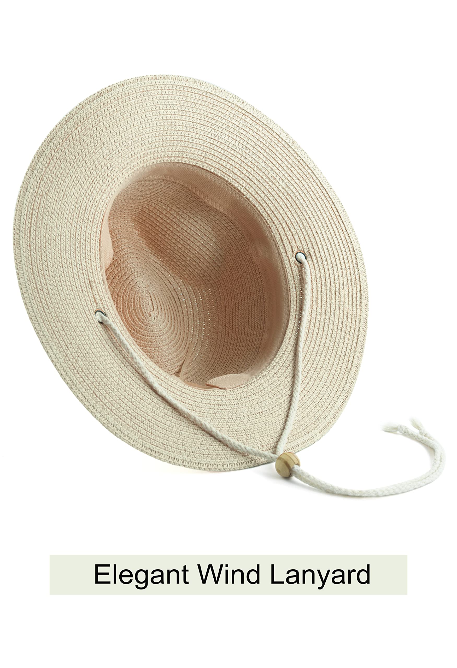 Koreshion Women Straw Panama Hat Summer Wide Brim Fedora Cap Beach Sun Hats UV UPF50+ Beige