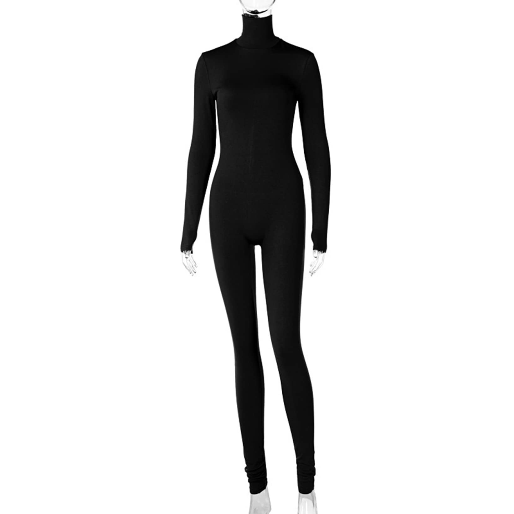 Mufeng Womens One Piece Turtleneck Long Sleeve Bodysuit Full Length Zip Back Jumpsuit Thermal Underwear Base Layer Black Medium