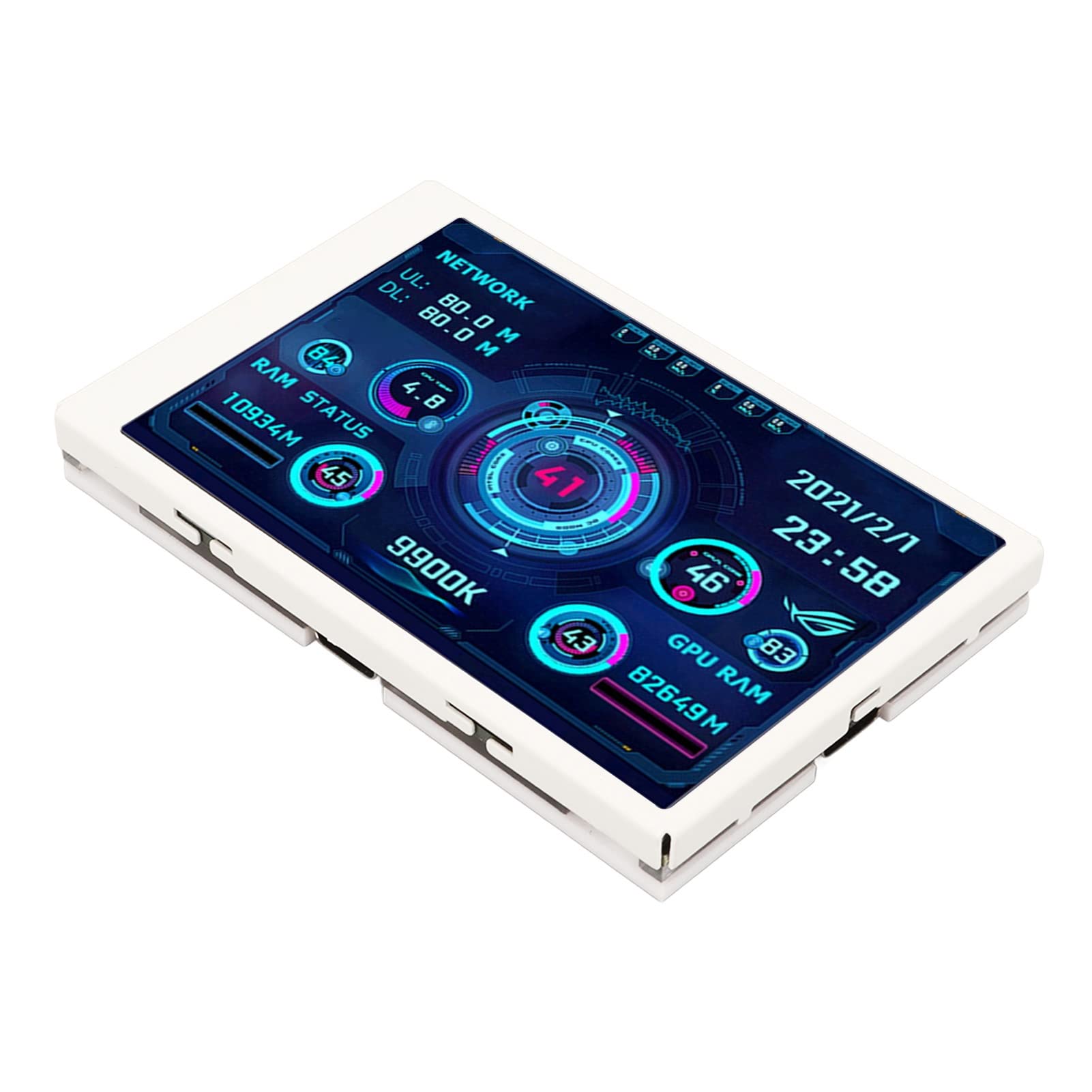 PC Temperature Display, 3.5in Computer Temp Monitor Rotatable Dimmable for Office (White Set)