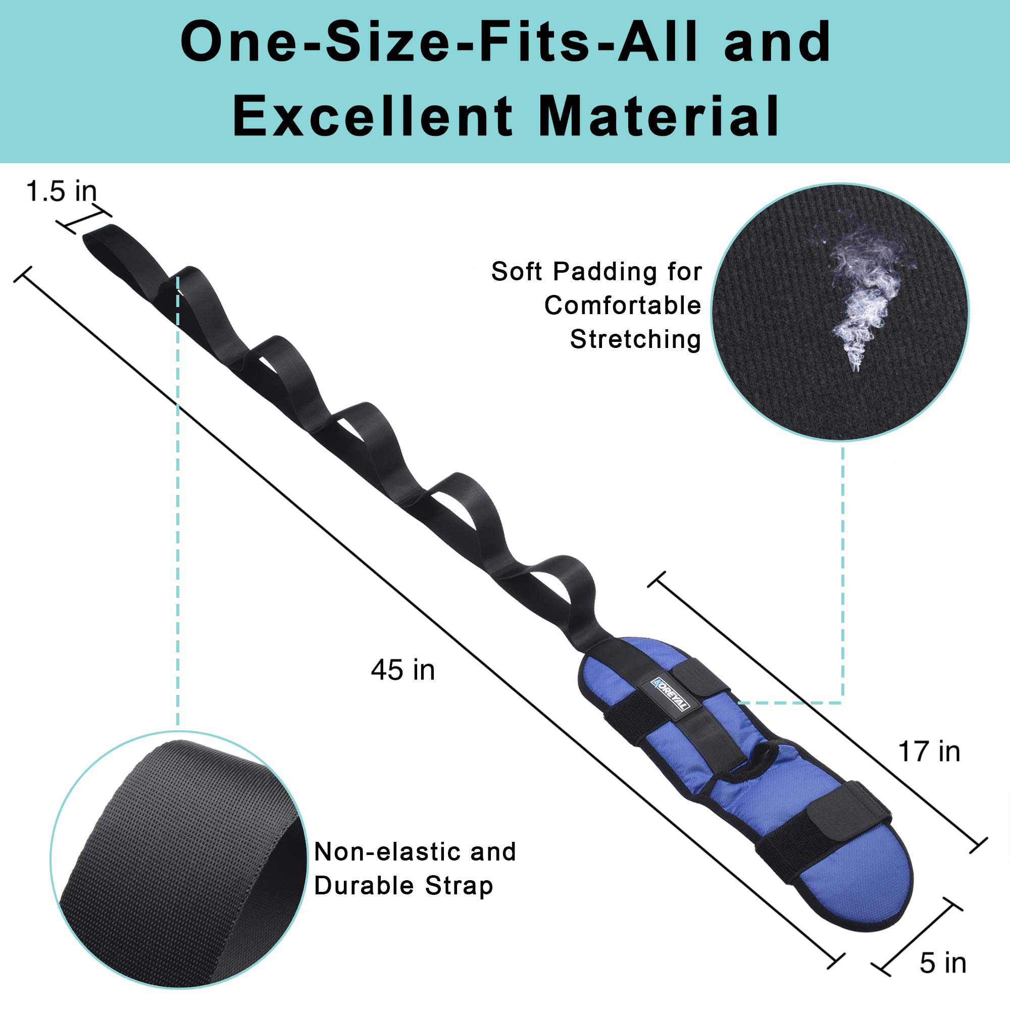 Koreyal Leg Stretcher for Achilles Tendonitis and Plantar Fasciitis Relief, Yoga Stretching Strap Equipment | Calf, Foot, Toe, Ankle, Hamstring Stretching, Blue, Black