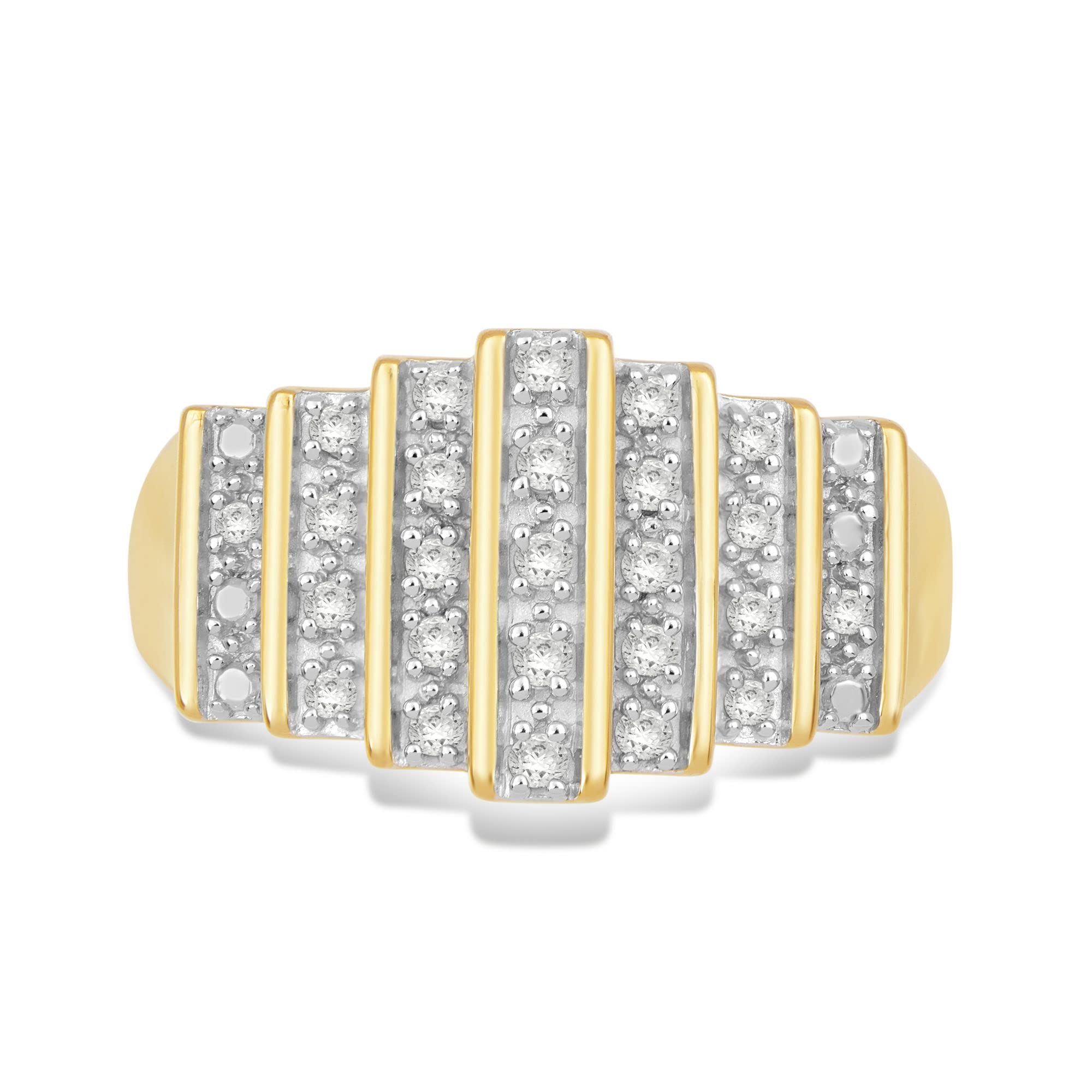 Jewelili Yellow Gold Over Sterling Silver 1/4 Cttw Natural White Round Diamonds Ring, Size 7