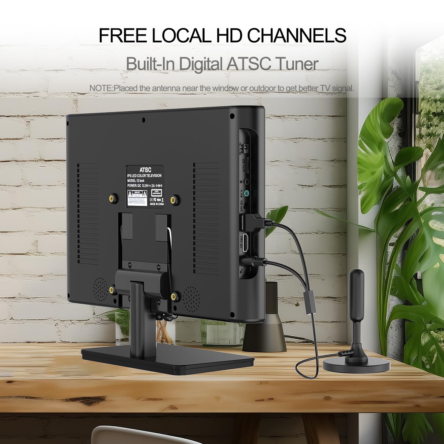 Jexiop 10.1inch Portable TV,IPS 720P Screen TV with Antenna and Digital ATSC Tuner,HDMI USB Port,12 Volt Charger Cable/AC Power,Mini TV for Caravan and Kitchen