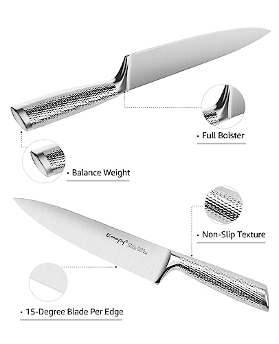 Knife Set, Emojoy 16-Piece Kitchen Knife Set with Block Wooden Carving Fork, Ripple German Stainless Steel Knife Block Set, Hollow Handle for Chef Knife Set with Sharpener and Scissors