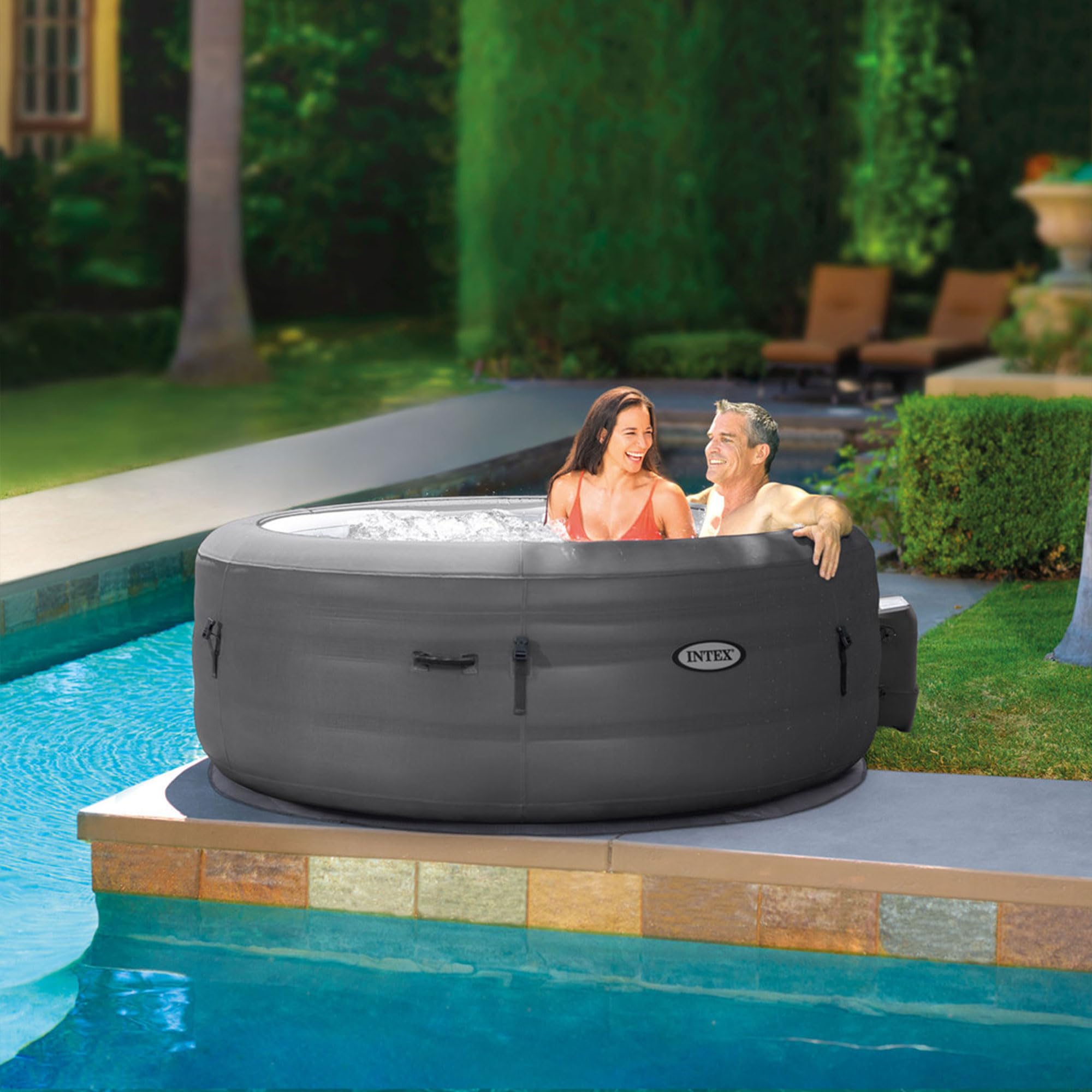 INTEX 28483E SimpleSpa Bubble Massage Spa: includes Insulated Cover β Built-in QuickFill Inflation β Soothing Jets β 4 Person Capacity β 77" x 26"