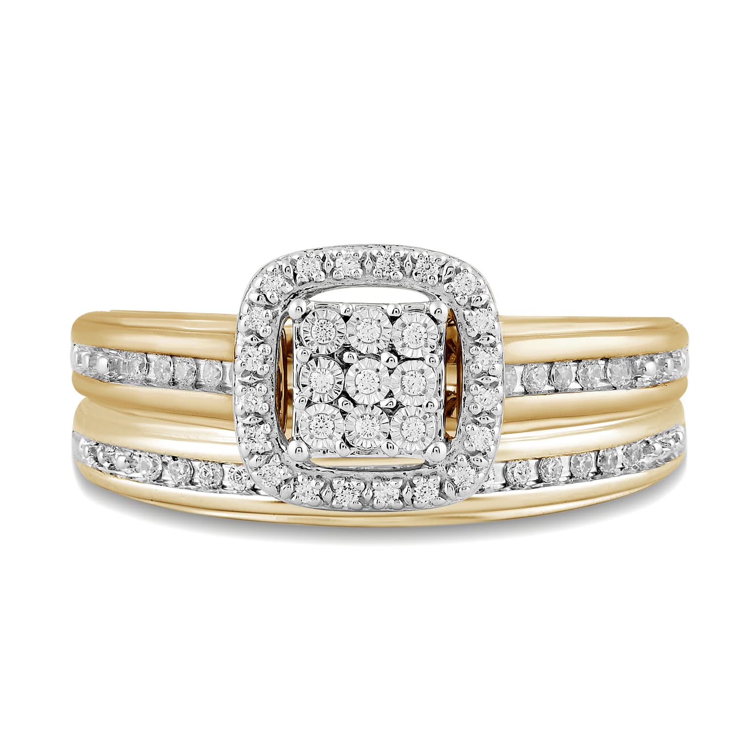 Jewelili Yellow Gold over Sterling Silver 1/5 Cttw Natural White Round Diamond Ring