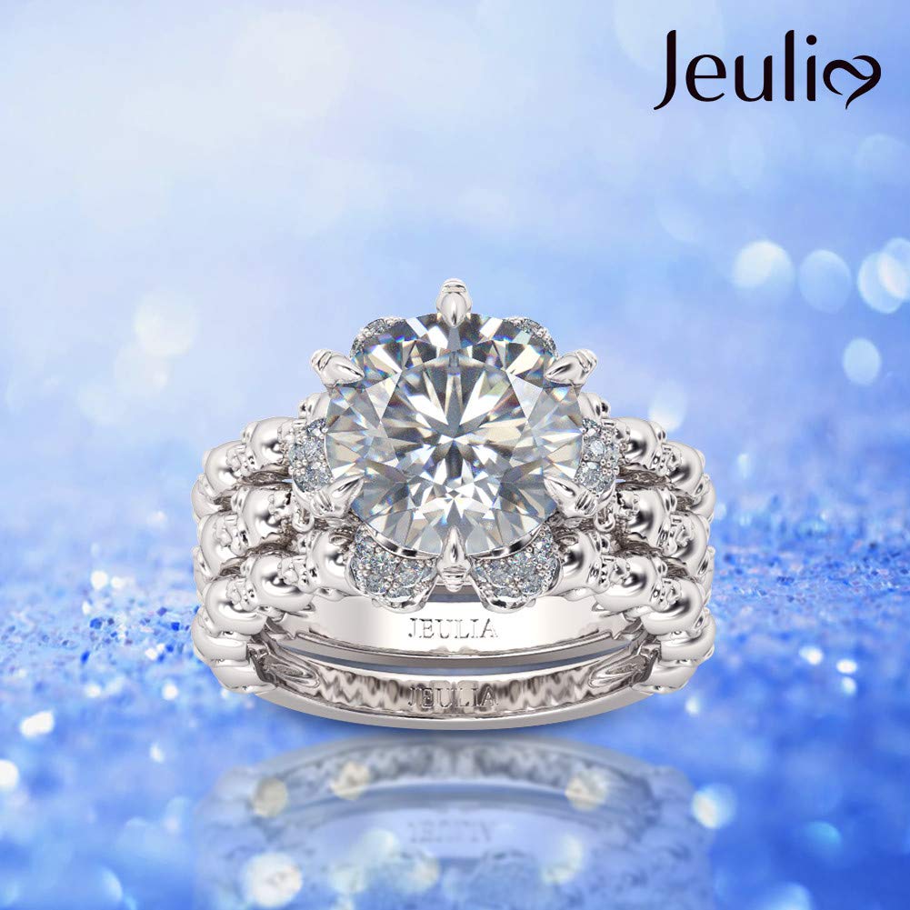 Jeulia 8.4 Carat Interchangeable Wedding Ring Set 925 Sterling Silver Round Cut Engagement Rings Cubic Zirconia Solitaire Promise Bridal Rings Anniversary Promise with Jewelry Gift Box (7)