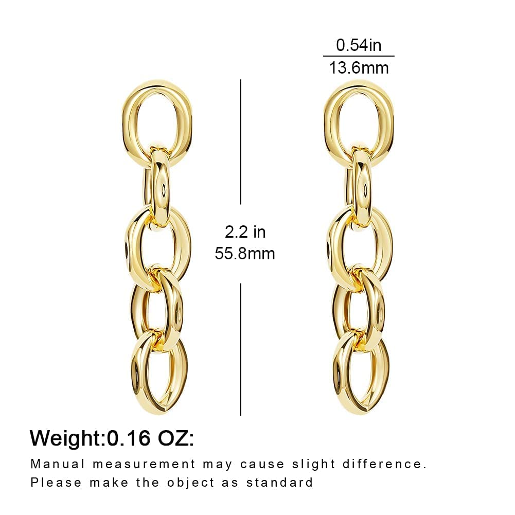 LEEKOO Chain Link Stud Earrings Oval Chain 14k Gold plated Drop Dangle Earrings for Women