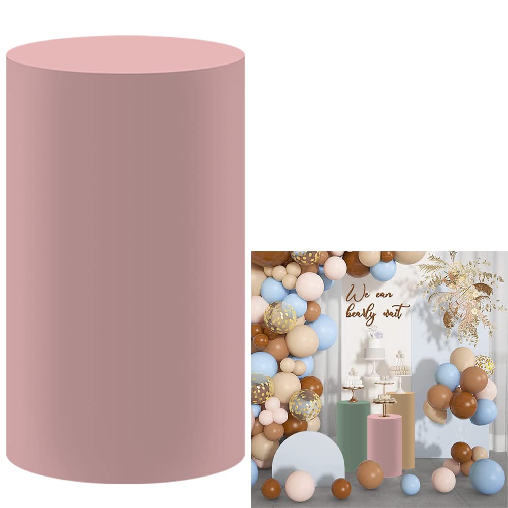 NIVIUS PHOTO Mistyrose Cylinder Cover for Baby Birthday Party Decoration Newborn Baby Shower Baptism Communion Christening Plinth Cover Pedestal Cover Solid Color Stretchy Cloth