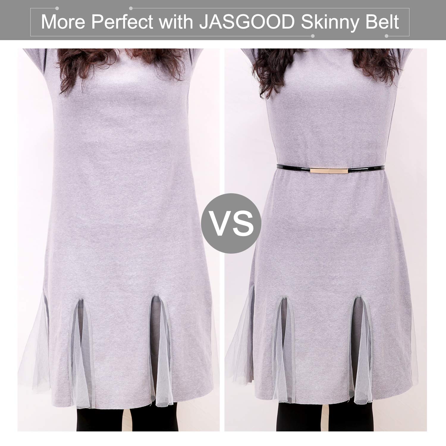JASGOOD 2 Pack Women's Skinny Patent Leather Belt Adjustable Slim Waist Belt for Dress