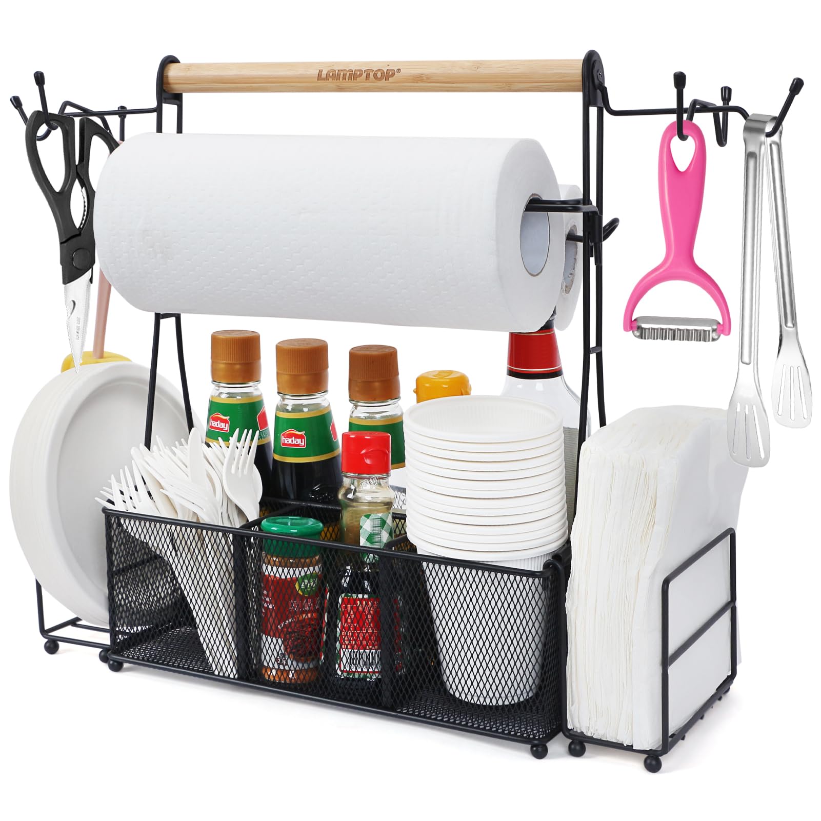 LAMPTOP Multi-Functional Storage Rack, Utensil Holder, Fork And Spoon Holder, Condiment Rack For Kitchen, Outdoor Kitchen Storage Rack, Removable, Can Be Used As Office Storage Basket