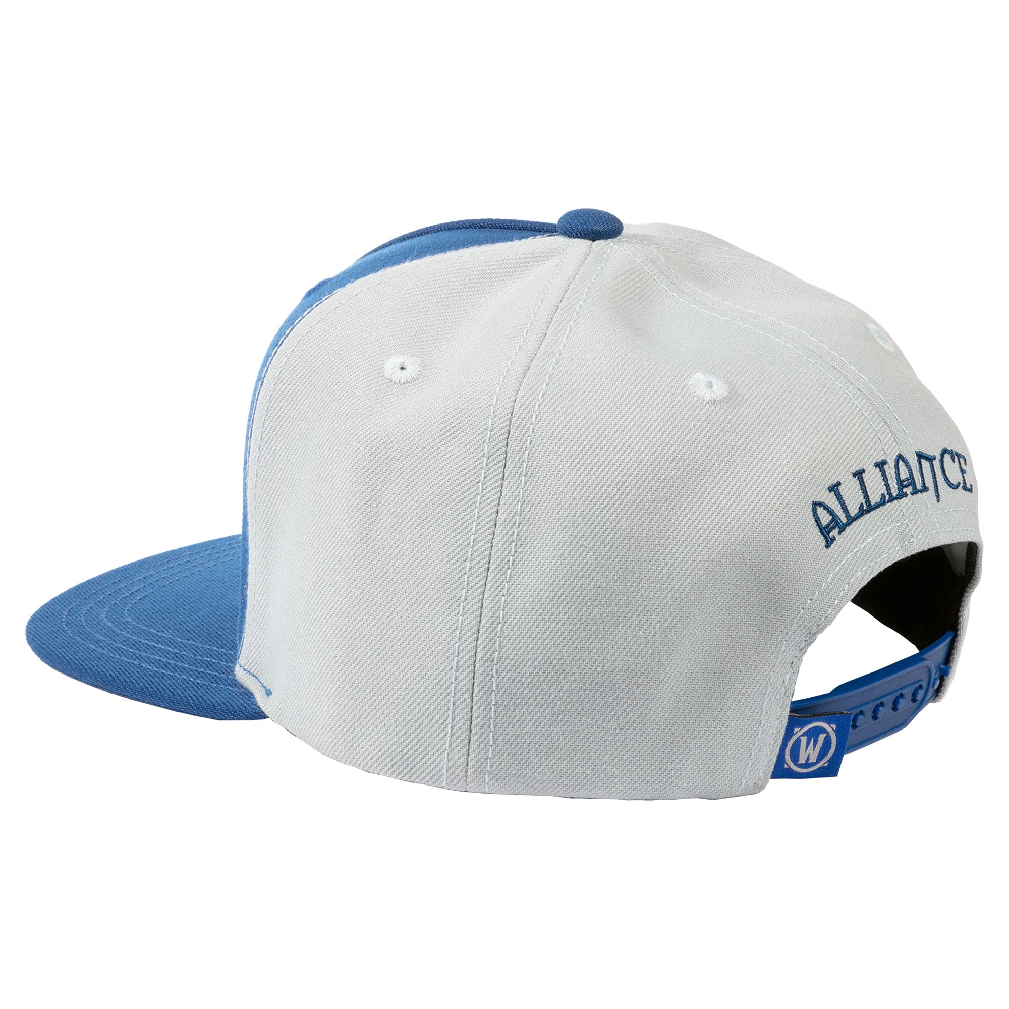 JINX World of Warcraft Alliance Leather Emblem Baseball Snap Back Hat, Blue/Grey, Adult Size