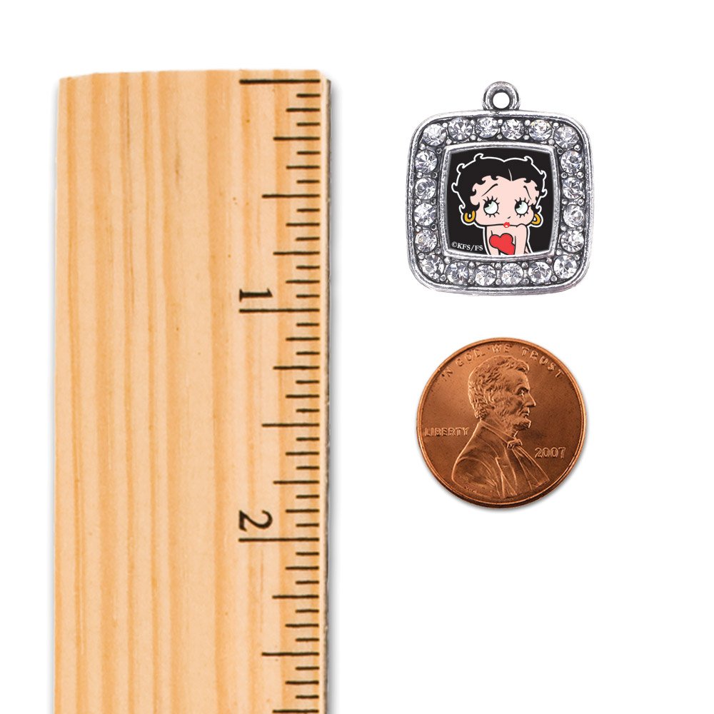Inspired Silver - Betty Boop Charm Earrings for Women - Silver Square Charm French Hook Drop Earrings with Cubic Zirconia Jewelry