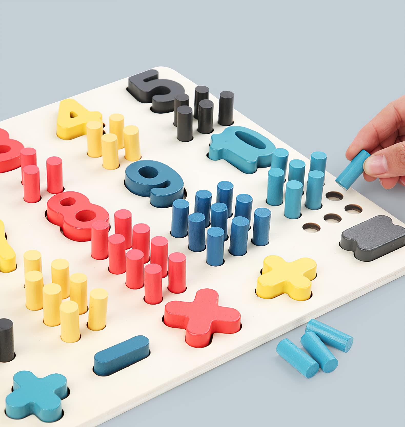 MIKNEKE Montessori Number Counting Peg Board Beads Game, Wooden Math Manipulative Materials for Preschool, Number Montessori Learning Toy for Toddlers & Kindergarteners (Beads Board)