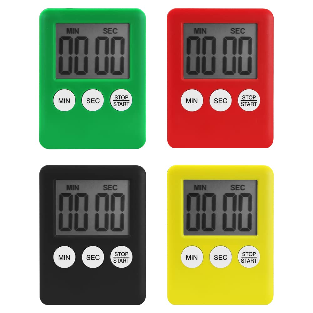 Kitchen Timer 4 PCS,Digital Magnetic Timers,4 Color Countdown Timer Classroom Stop Watches Alarm Clock for Teeth Kids Teachers Cooking Study Shower Desk Classroom Kitchen Home Gym