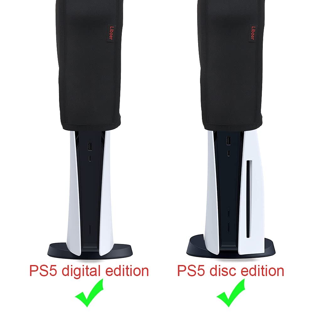 Liboer pS5 Cover Dust Proof Cover for pS5 Game Console Protector Anti Scratch Washable Dust Cover Sleeve for PS5 Accessories Digital Edition & Disc Edition (Black)