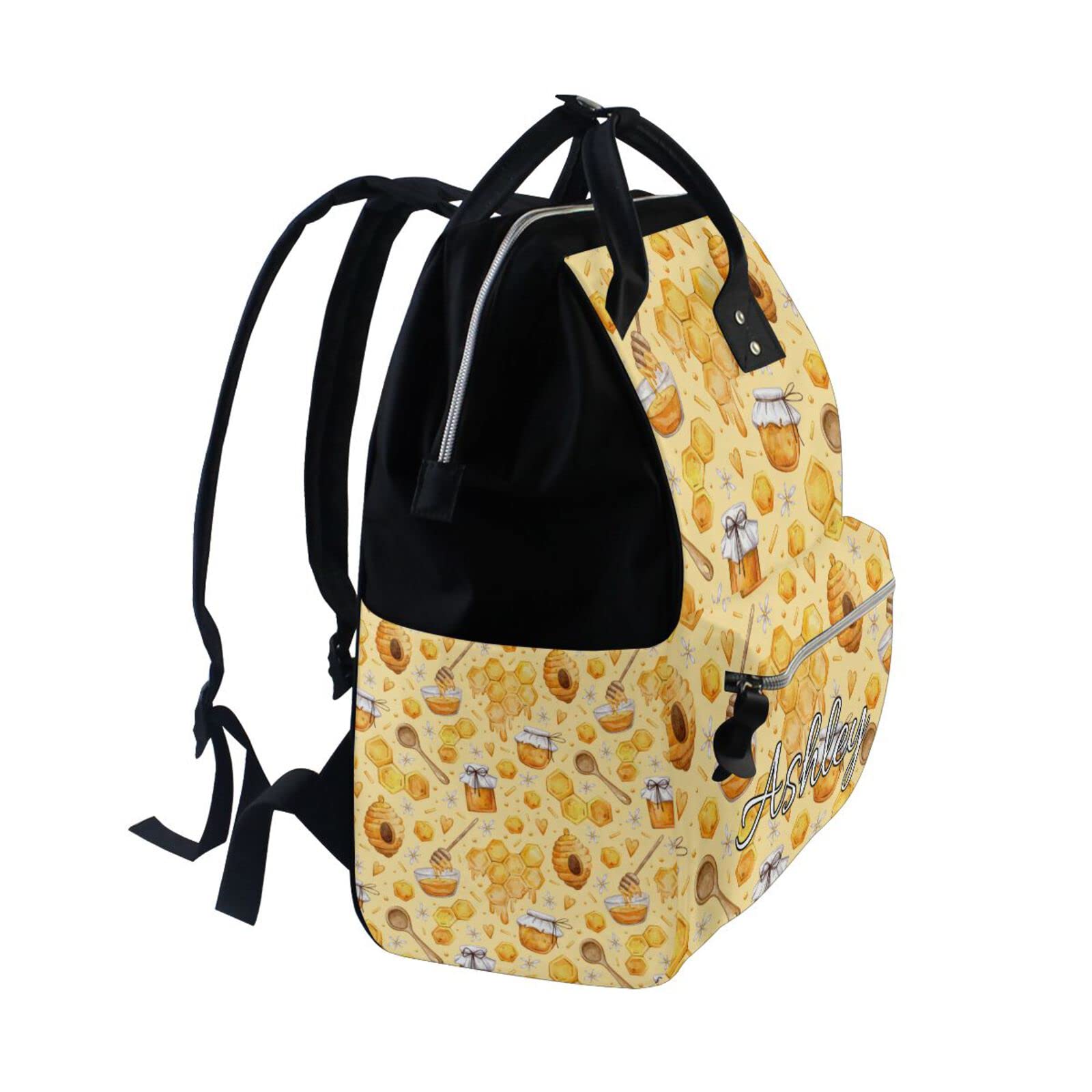 MCHIVER Honey Bee Personalized Diaper Bag Backpack Custom Name Mommy Backpack Baby Changing Bags Nursing Travel Nappy Bags