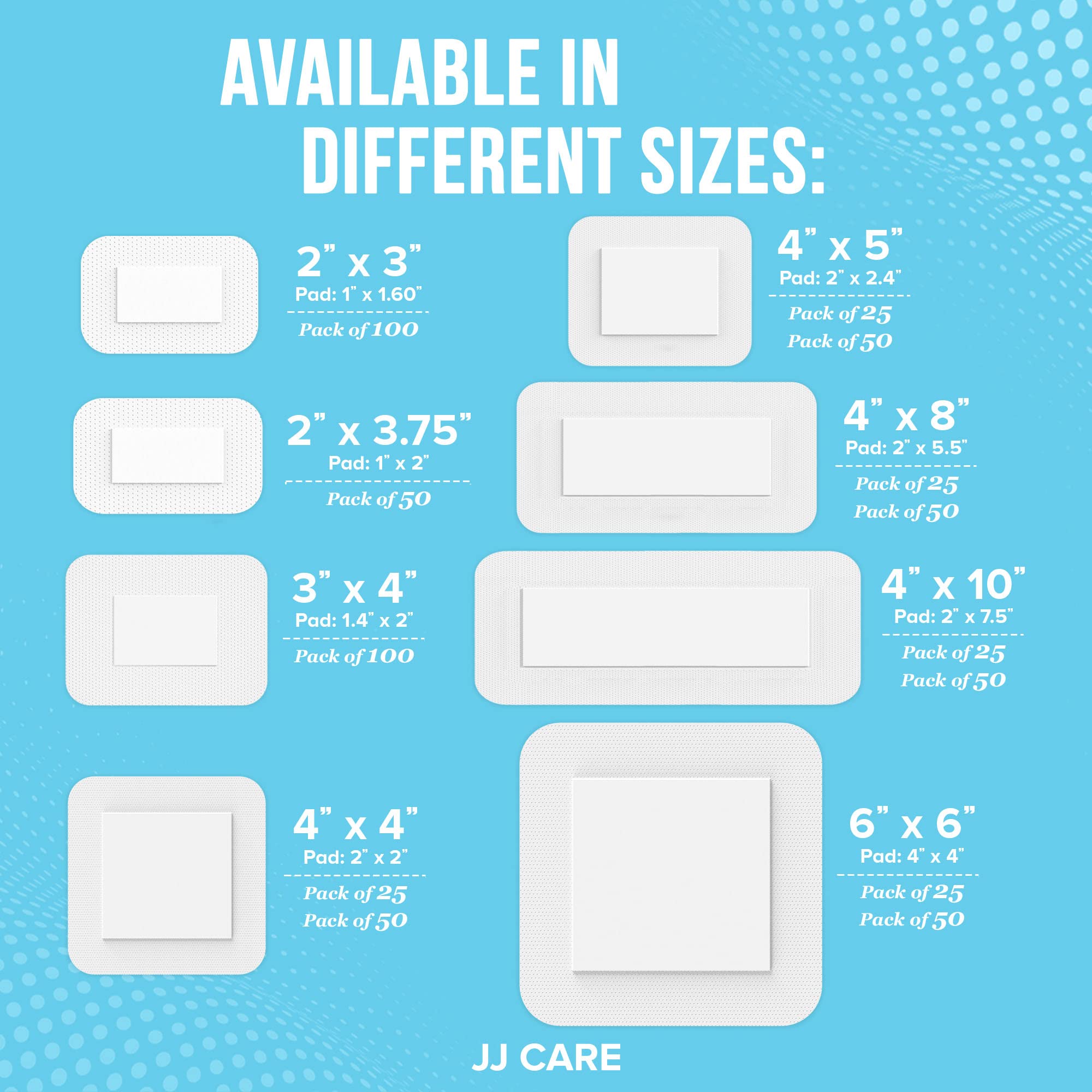 JJ CARE Adhesive Island Dressing [Pack of 100], 2x3 Sterile Bordered Gauze Dressing, Individually Wrapped Island Wound Dressing with Highly Absorbent Non-Stick Center Pad
