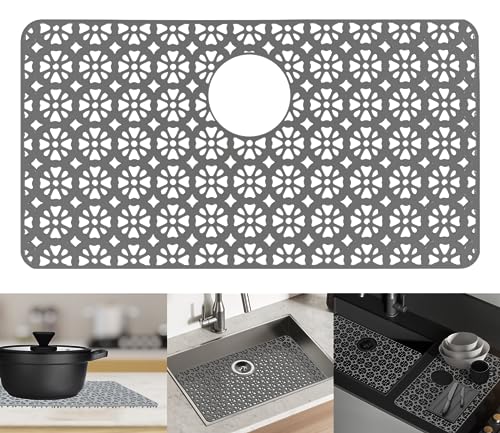 JM TUBBY Multi-Purpose Kitchen Sink Mats (26" x 14") - Versatile Silicone Kitchen Sink Protector: Non-Slip, Heat-Resistant, and Effortless Installation for Your Kitchen (Grey)