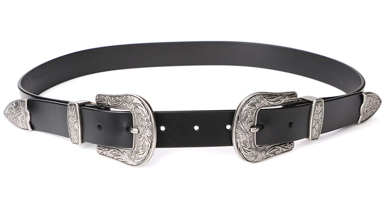 JASGOOD Women Leather Belts Ladies Vintage Western Design Black Waist Belt for Pants Jeans Dresses, Suit for waist size 26-30 Inches/pants size 28-34 Inches, Black-Only for High Waist