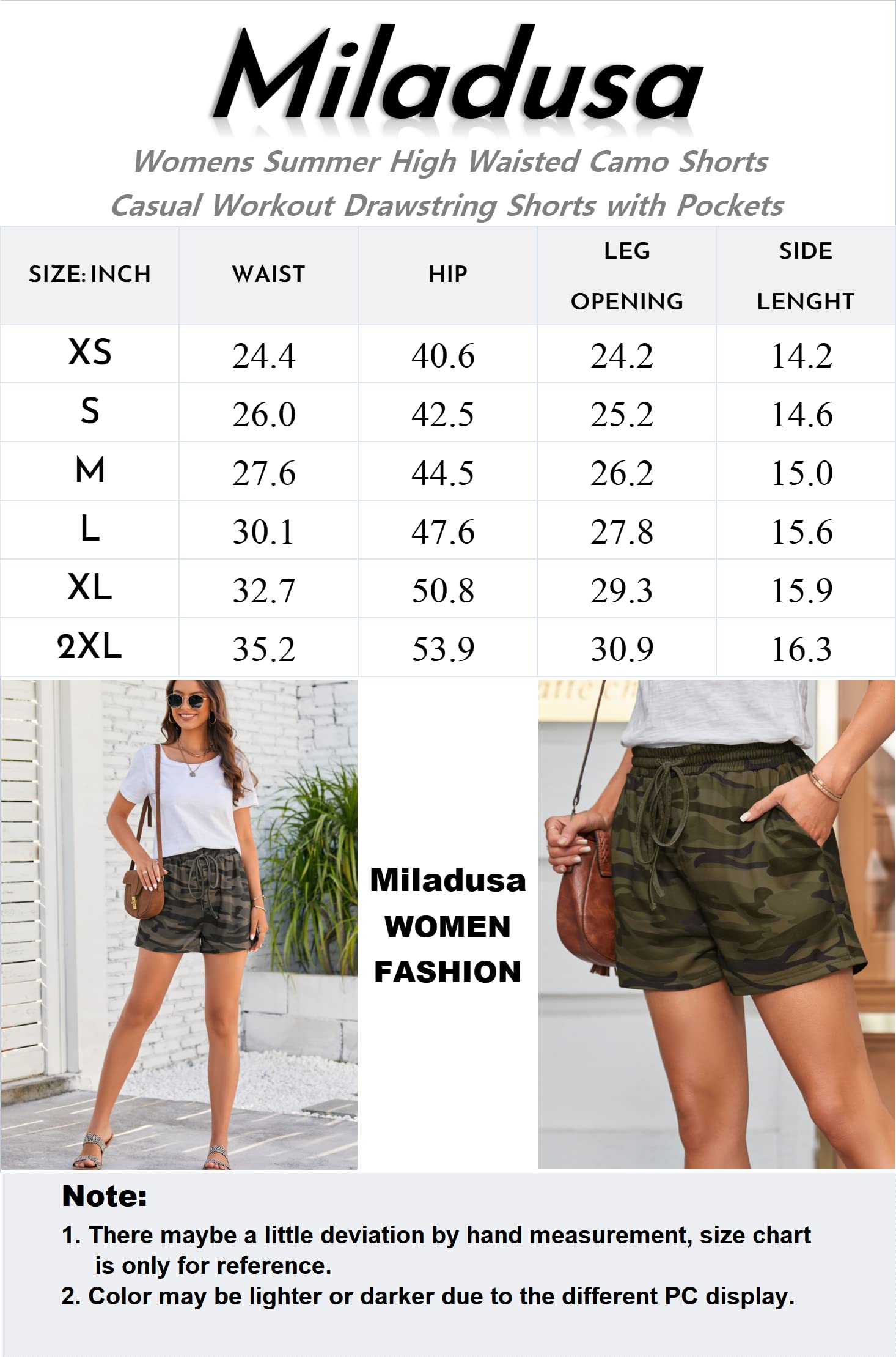 Miladusa Womens Shorts Summer Casual High Waisted Shorts Camo Shorts with Pockets