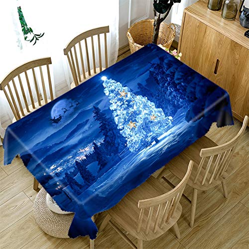 MLQL Rectangular Christmas Tablecloth Blue Christmas Night Pattern Thickened New Year Table Cover Home Decoration A8 140x210cm