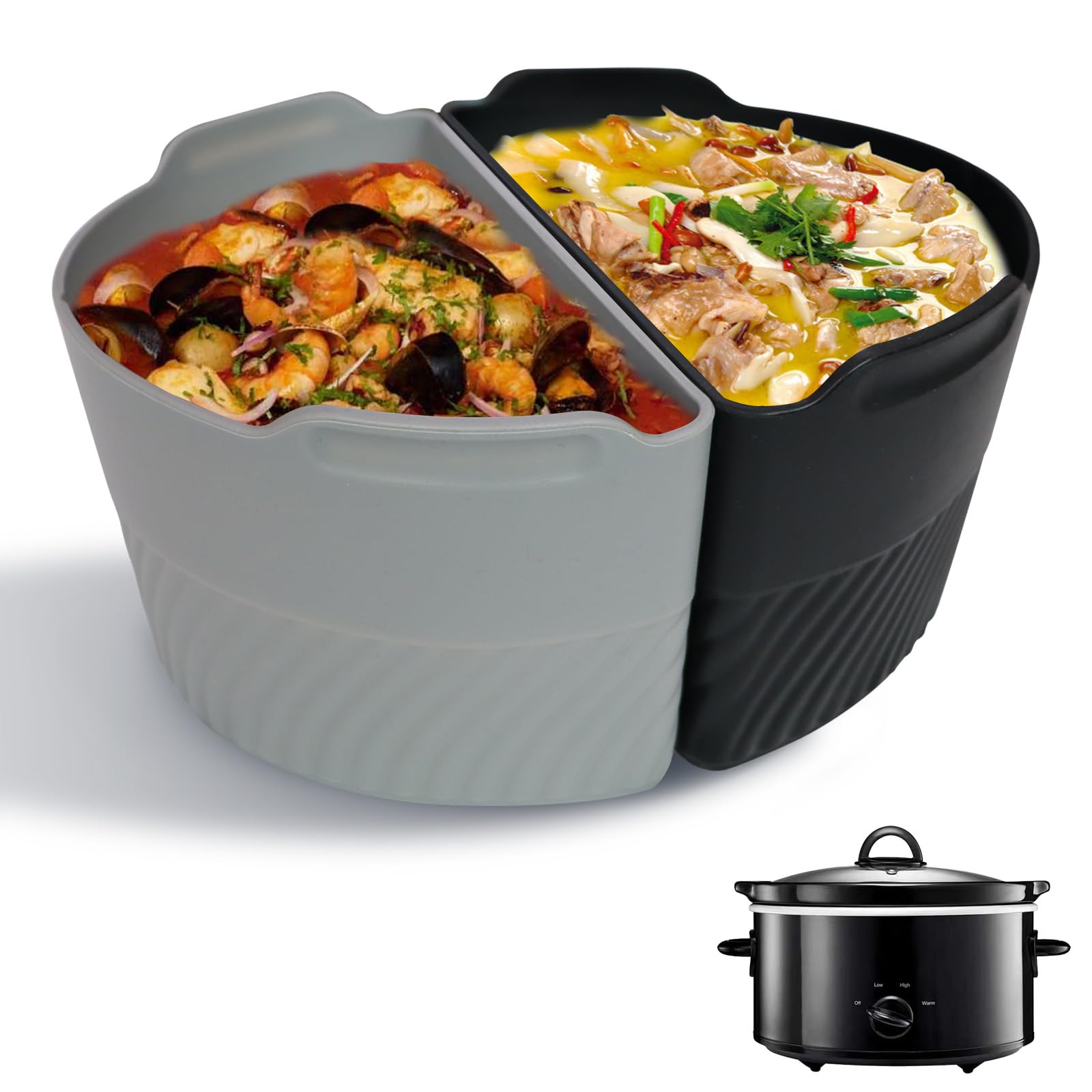 WISRIGHT Silicone Slow Cooker Liners Compatible With Crock Pot 6-8 QT,Slow Cooker Divider Allows Cooking Two Different Meals At Once Time, Reusable Silicone Divider Insert, Dishwasher Safe, BPA Free