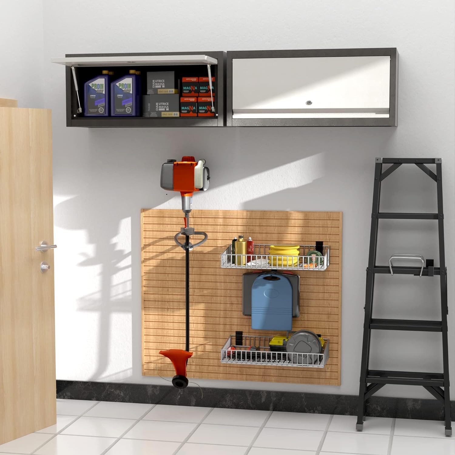 JAORD Metal Storage Cabinet, Mobile Garage Chest with Wheel and 2 Locking Door, Rolling Tool Storage Cabinet for Home Office