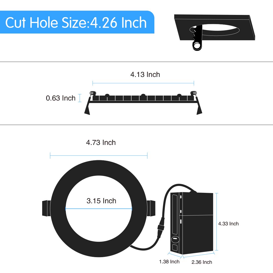 JJC 4 Inch Slim LED Recessed Lighting with Junction Box, Ultra-Thin LED Canless Ceiling Down Lights,3000K Warm White,9W 60W Eqv,650LM Dimmable Wafer Light, IC Rated 12 Pack