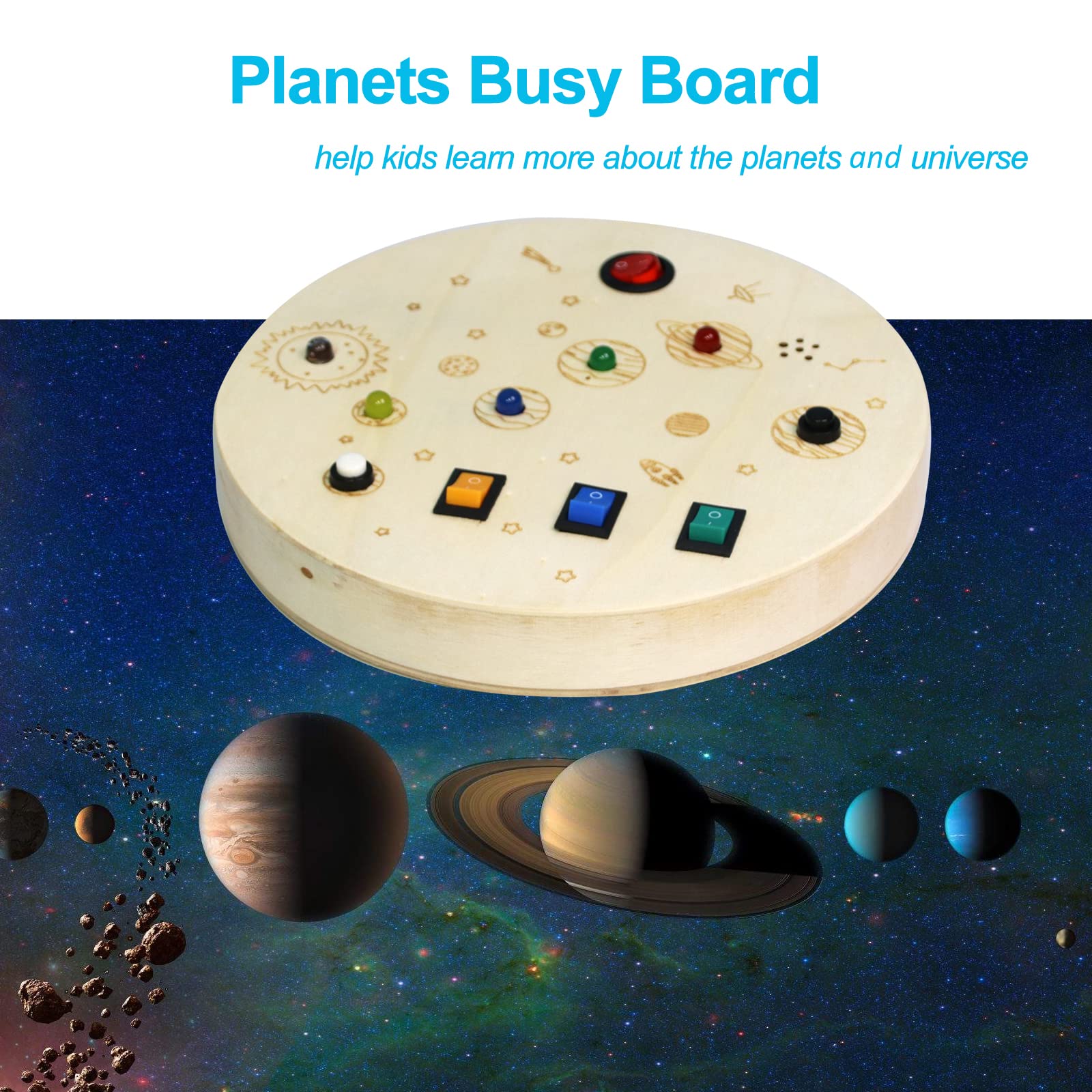MICKYU Wooden Montessori Sensory Busy Board Toys with Led Light for 1 2 3 Year Old Toddlers Boys