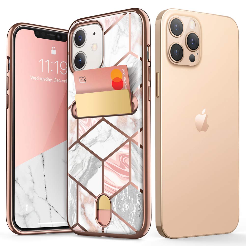 i-Blason Cosmo Wallet Case for iPhone 12, iPhone 12 Pro 6.1 inch (2020 Release), Slim Designer Wallet Protective Case with Card Holder (Marble)