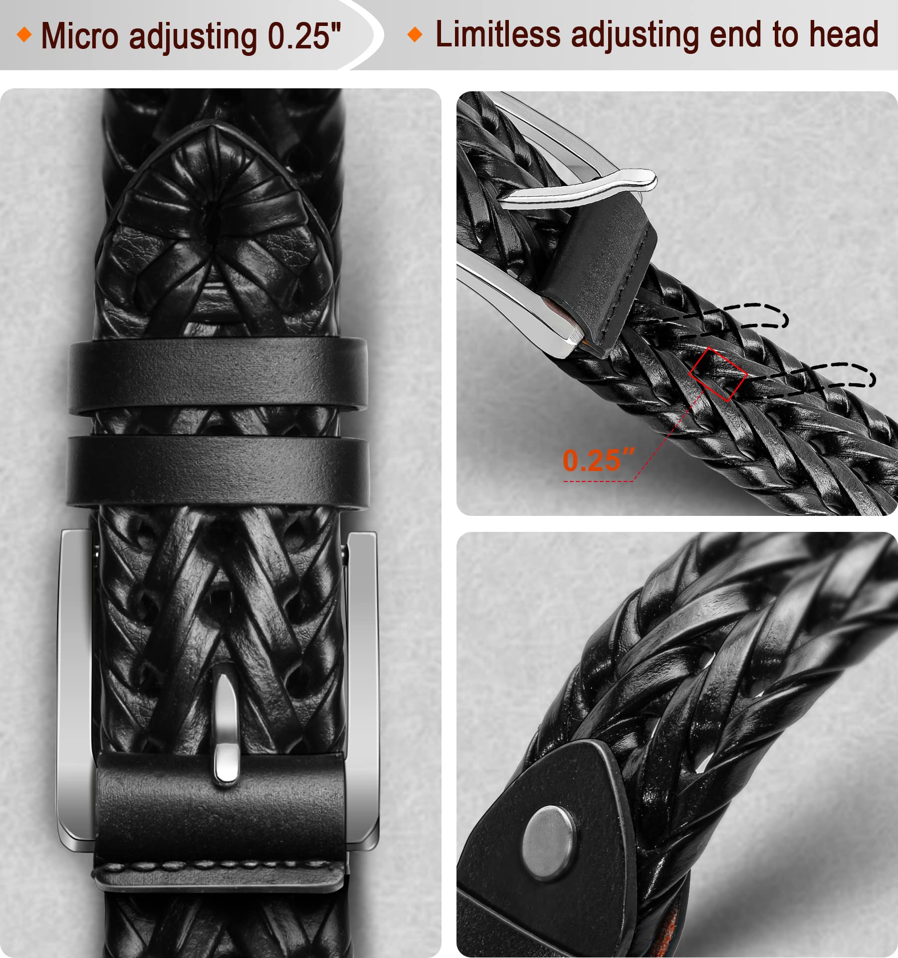 KEMISANT Mens belt 2 Pack, Woven Braided Leather Belt for Men Causal Golf Pants Polo Shirts Matching