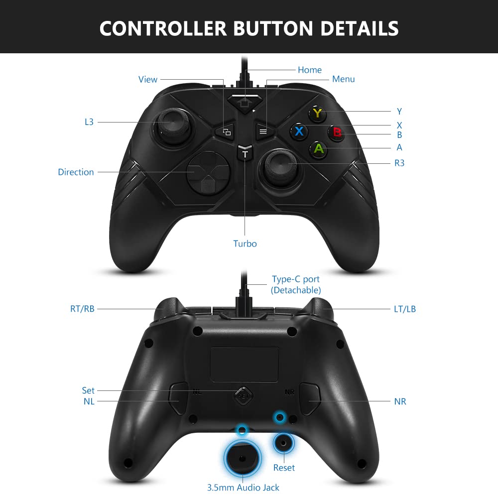 Miss Home Xbox One Wired Controller,USB Gamepad Joypad Controller for Xbox One/S/X/PC Windows 7/8/10 with 3.5mm Audio Jack Back Button Turbo Key(Black)