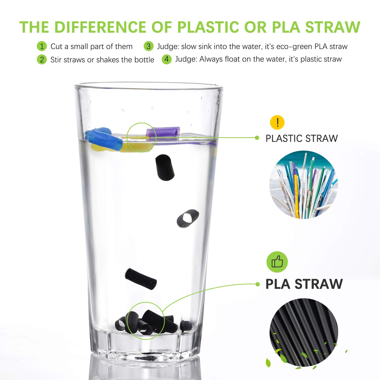 Plasticless 100 Pcs PLA Disposable Drinking Straws Corn Plant Based Biodegradable Straws, BPA Free Compostable Stir Sticks Black Straws, Reusable Straws Alternative to Plastic Straws for Party Drinks