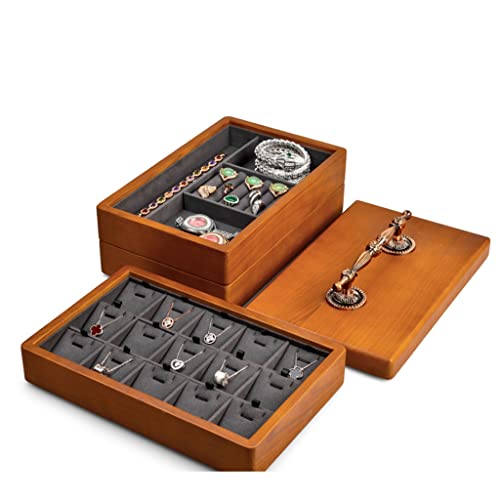 VIBY Multifunctional Solid Wood Box High Capacity Microfiber Jewelry Organizer Storage for Earrings Rings Necklace (Color : E, Size