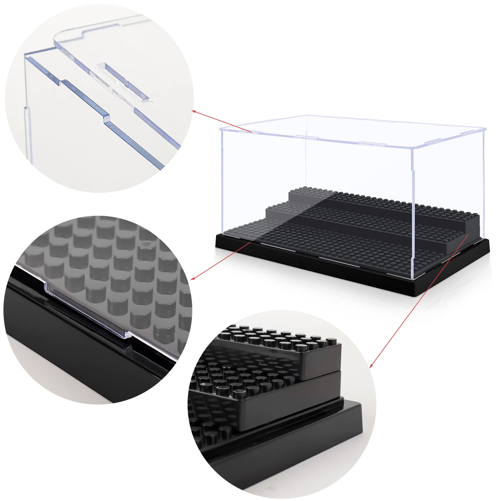 Mlikero 2 Pack Display Case for Minifigures Action Figures Block,Removable Acrylic Minifigure Display Case Box Storage with 3 Movable Steps for Collection Bricks Blocks Toys ,Models Minifiguresā¦