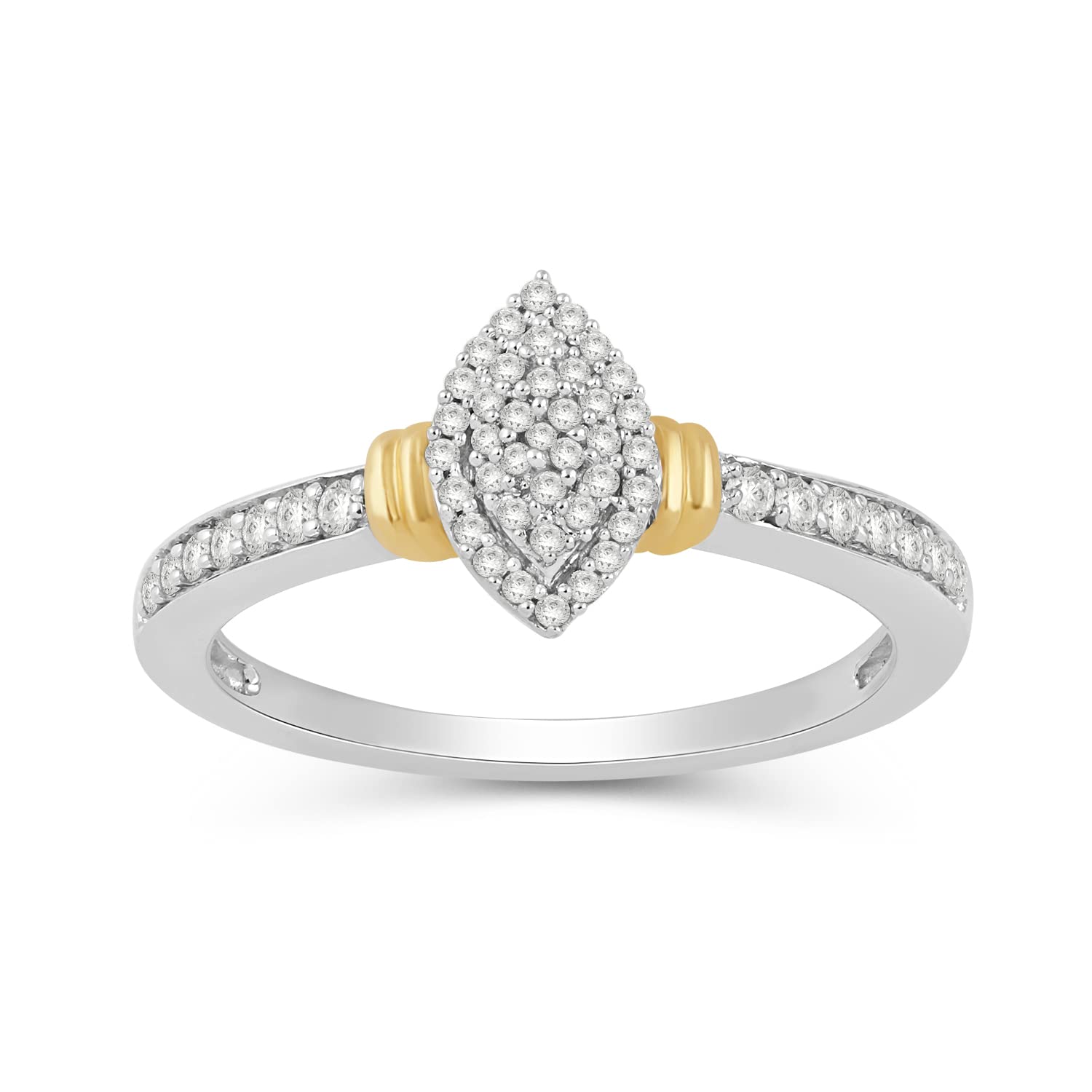 Jewelili 10K White and Yellow Gold 1/4 Cttw Natural White Round Diamonds Engagement Ring, Size 7