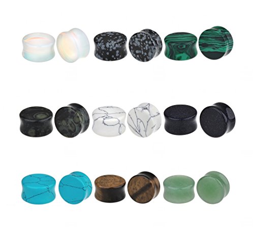 IPINK-18 Pieces Natural Stone Ear Plugs Kit Saddle Stretchers Expander Set 2G-16mm Piercing Gauges (Style 2-14mm (9/16 Inch))
